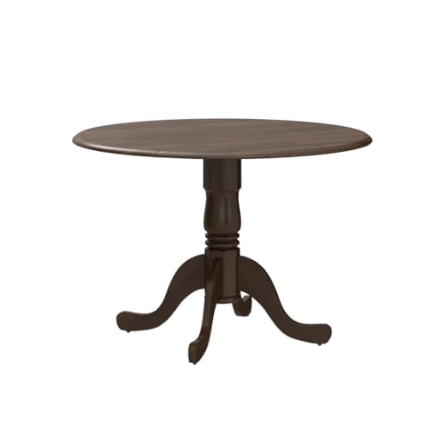 East West Furniture DLT-AWA-TP Dublin Dining Room Table - a Round Solid Wood Table Top with Dropleaf & Pedestal Base, 42x42 Inch, Walnut