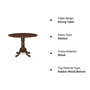 East West Furniture DLT-AWA-TP Dublin Dining Room Table - a Round Solid Wood Table Top with Dropleaf & Pedestal Base, 42x42 Inch, Walnut