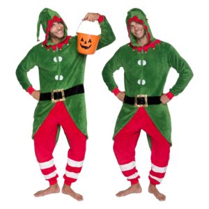 funziez! christmas adult onesie - santa, snowman, elf costume - holiday one piece cosplay suit for adults, women and men stocking gift