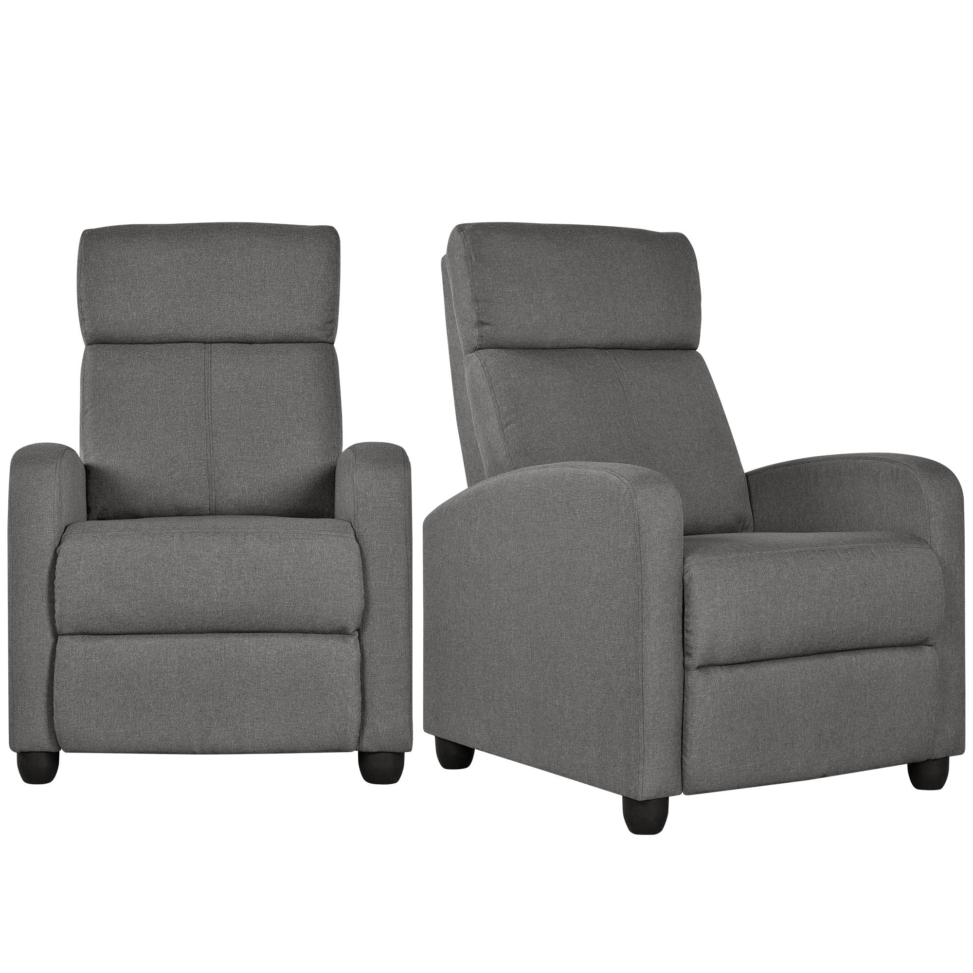 Yaheetech 2-Seat Fabric Pushback Recliner Chair Living Room Chair with Thick Seat Cushion and Backrest Reclining Chair for Living Room Grey