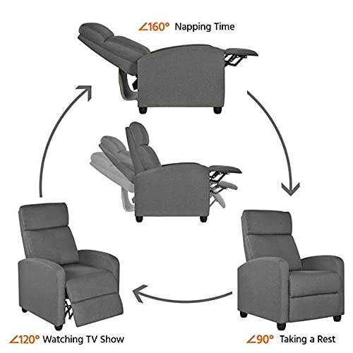 Yaheetech 2-Seat Fabric Pushback Recliner Chair Living Room Chair with Thick Seat Cushion and Backrest Reclining Chair for Living Room Grey