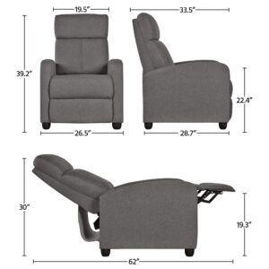 Yaheetech 2-Seat Fabric Pushback Recliner Chair Living Room Chair with Thick Seat Cushion and Backrest Reclining Chair for Living Room Grey