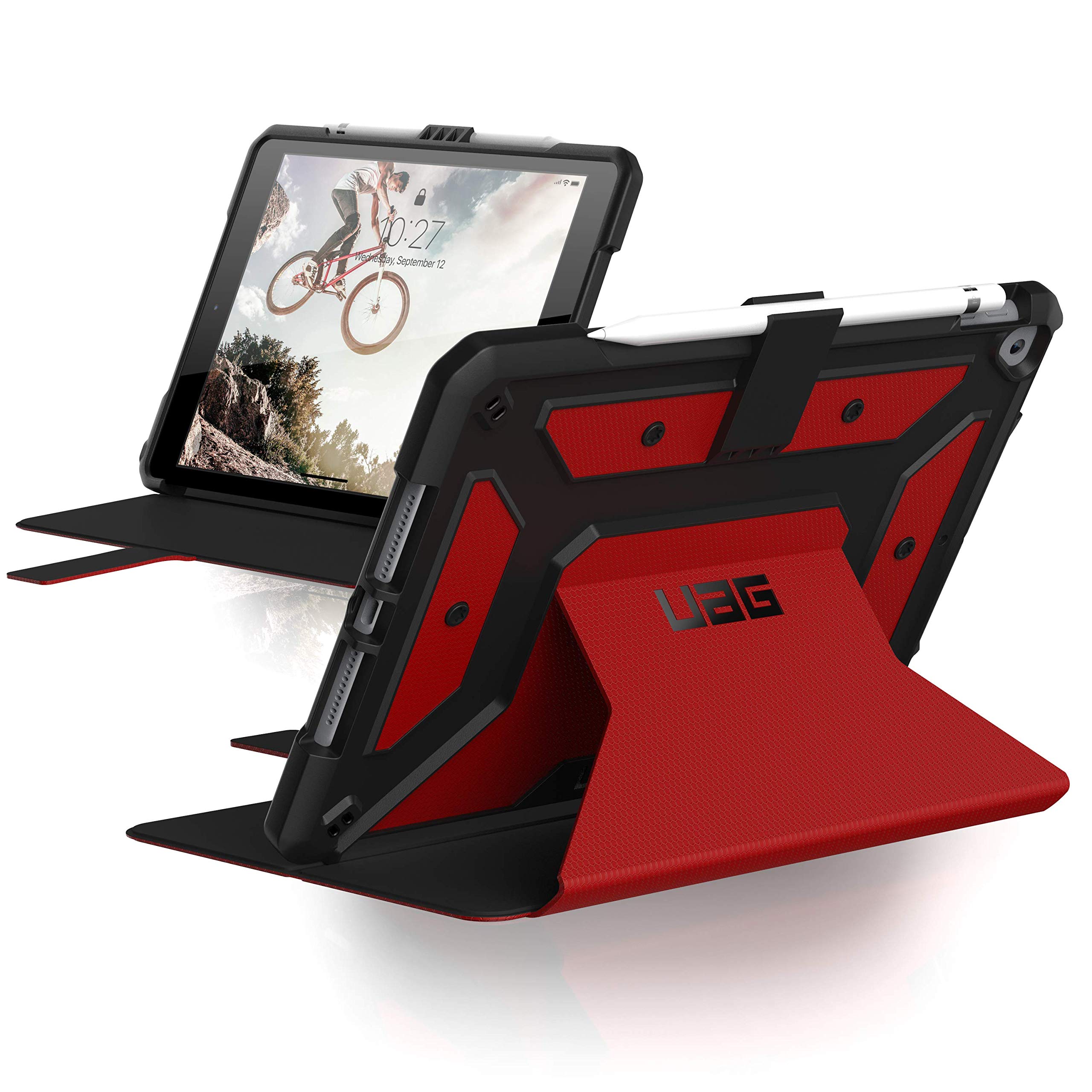 URBAN ARMOR GEAR UAG Designed for iPad 10.2 Case Red Magma, 9th Generation 2021, 8th Gen 2020, Rugged Heavy Duty Protective Durable Folio Cover & Kick Stand, w/Pencil Stylus Holder, Metropolis Series