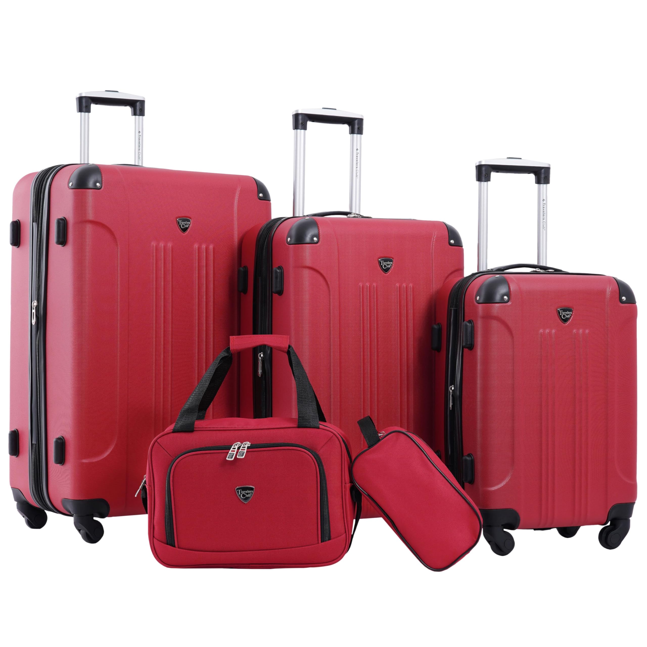 Travelers Club Chicago Hardside Expandable Spinner Luggages, Red, 5 Piece Set