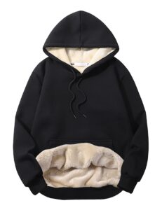 flygo men's casual fleece sherpa lined hoodie winter warm pullover hooded sweatshirt(black-xl)