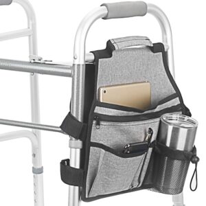 side walker bags,walker organizer pounch for rollator and folding walkers,walker side accessories for elderly, seniors, handicap, disabled (double sided) (grey)