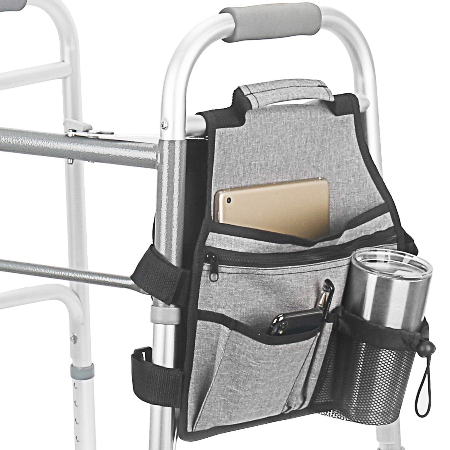 Side Walker Bags,Walker Organizer Pounch for Rollator and Folding Walkers,Walker side Accessories for Elderly, Seniors, Handicap, Disabled (Double Sided) (Grey)