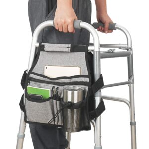 Side Walker Bags,Walker Organizer Pounch for Rollator and Folding Walkers,Walker side Accessories for Elderly, Seniors, Handicap, Disabled (Double Sided) (Grey)