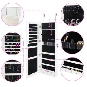 ZENY Mirror Jewelry Cabinet, Full Length Mirror with Jewelry Storage, Lockable Makeup Organizer Wall Door Mounted