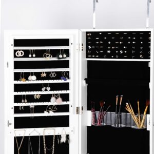 ZENY Mirror Jewelry Cabinet, Full Length Mirror with Jewelry Storage, Lockable Makeup Organizer Wall Door Mounted