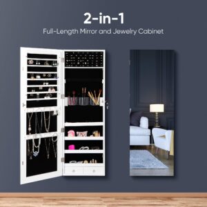 ZENY Mirror Jewelry Cabinet, Full Length Mirror with Jewelry Storage, Lockable Makeup Organizer Wall Door Mounted