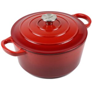 dutch oven enameled cast iron pot - cocotte with dual handle and cover casserole dish - round red 10.23" (26 cm)