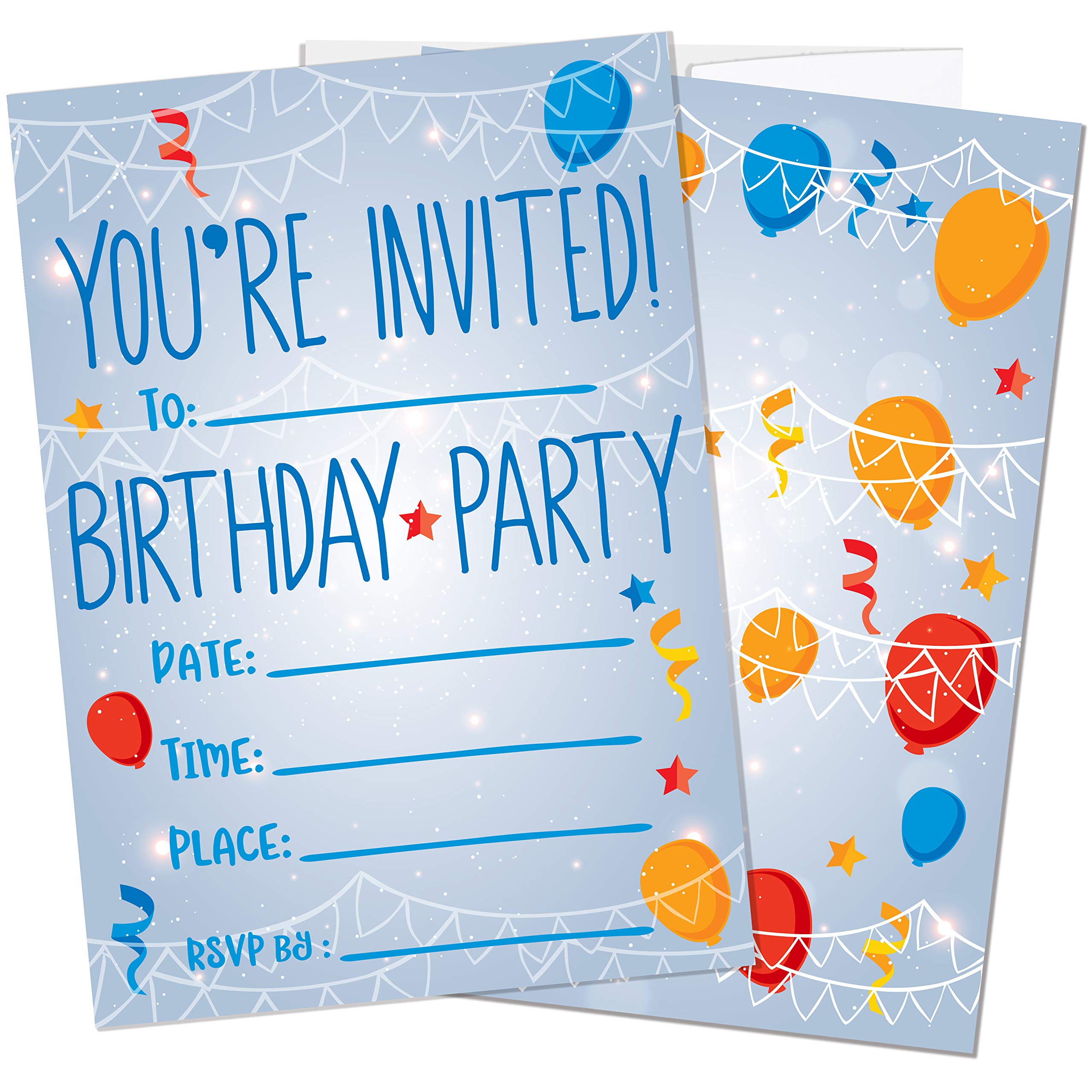 Drake Mason Party Invitations for Boys, Girls, Kids | 25 Invite Cards with Envelopes | Birthday Party Supplies… (Blue)