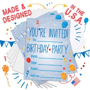 Drake Mason Party Invitations for Boys, Girls, Kids | 25 Invite Cards with Envelopes | Birthday Party Supplies… (Blue)