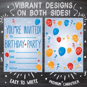 Drake Mason Party Invitations for Boys, Girls, Kids | 25 Invite Cards with Envelopes | Birthday Party Supplies… (Blue)