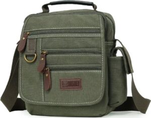 sunsomen mens bag canvas shoulder bag small messenger crossbody bag work bag vintage multi-function(army green)