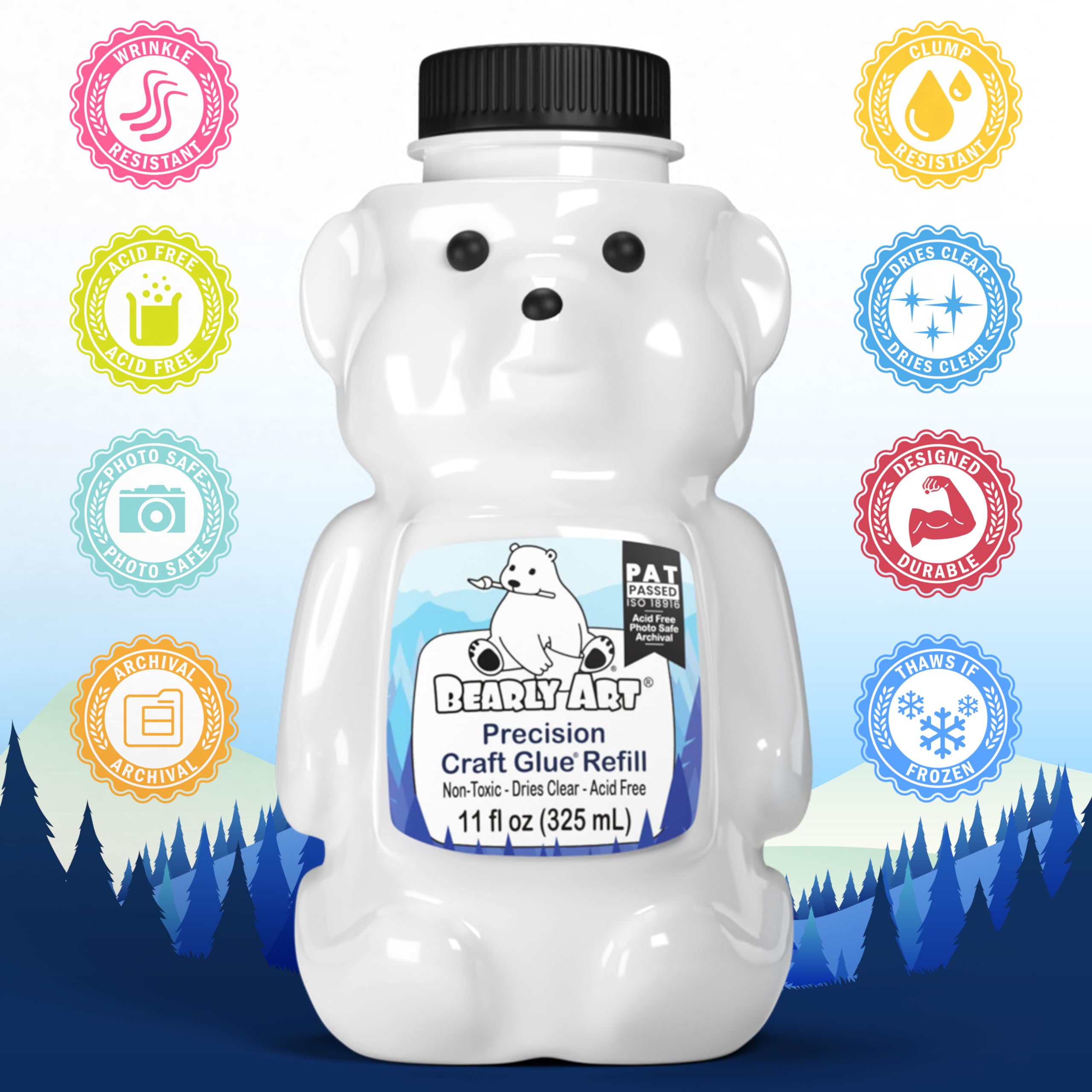 Bearly Art Precision Craft Glue 11fl oz Refill - Archival Acid Free - Dries Clear - Wrinkle Resistant - Flexible and Crack Resistant - Strong Hold Designed Tough - Made in USA