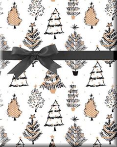 cakesupplyshop celebrations white and gold golden holiday trees christmas holiday gift wrap 24inch x 12ft folded wrapping paper with tags