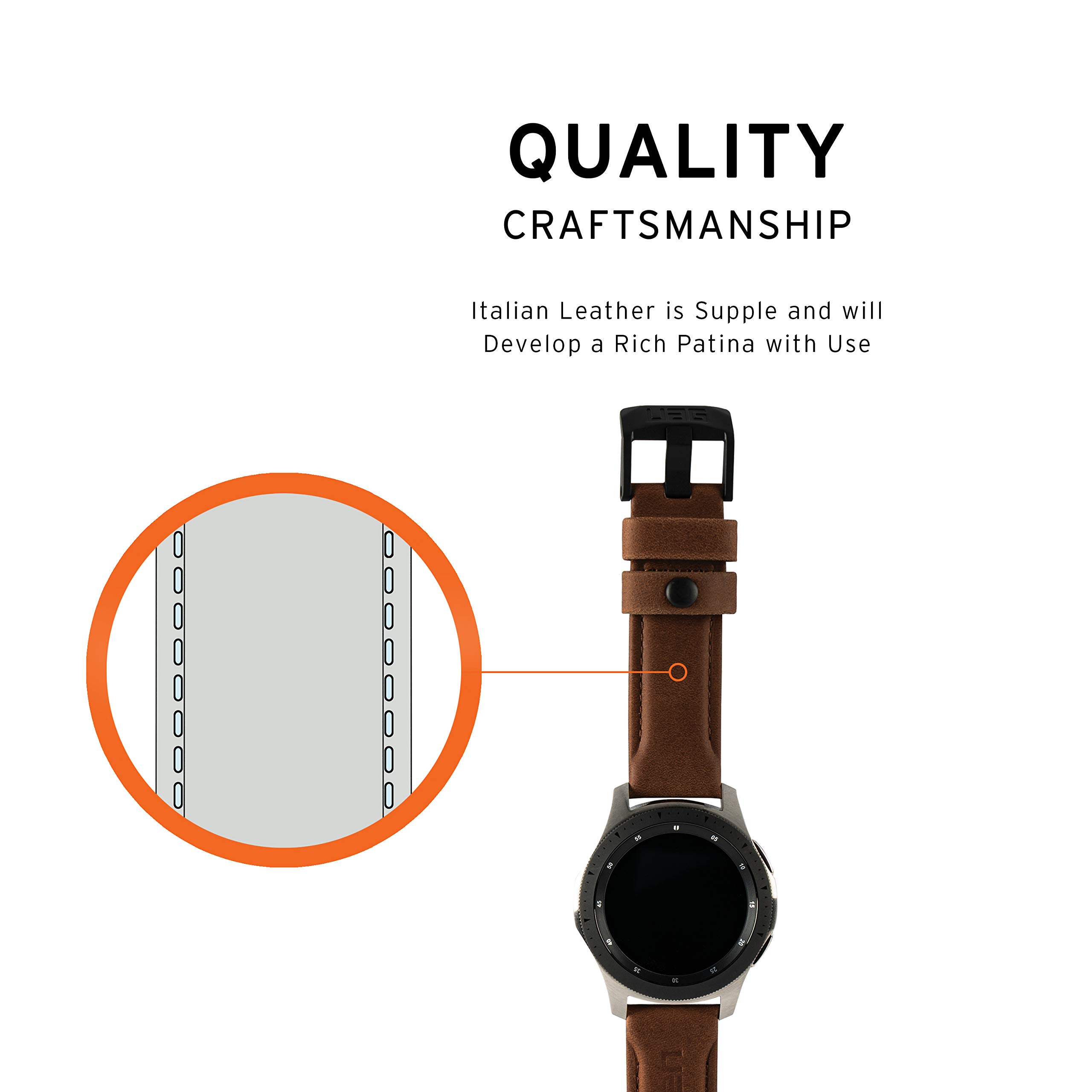 URBAN ARMOR GEAR UAG Compatible with Samsung Galaxy Watch 6 40/44mm, Watch 6 Classic 43/47mm Fits 20mm Lug Italian Leather Replacement Watch Strap Leather Brown