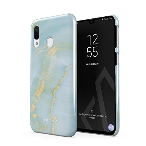 BURGA Phone Case Compatible with Samsung Galaxy A40 - Sky Blue Mint Green Gold Dusts Marble Turquoise Azure Ocean Cute Case for Women Thin Design Durable Hard Plastic Protective Case