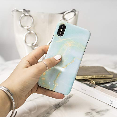 BURGA Phone Case Compatible with Samsung Galaxy A40 - Sky Blue Mint Green Gold Dusts Marble Turquoise Azure Ocean Cute Case for Women Thin Design Durable Hard Plastic Protective Case