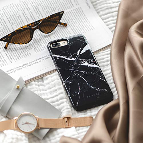 BURGA Phone Case Compatible with Samsung Galaxy A40 -Shooting Star Golden Cracks Black Marble Cute Case for Woman Thin Design Durable Hard Shell Plastic Protective Case