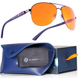 element lux blue light blocking glasses 99% amber dark blue blocker glasses - for better sleep, eye strain, migraine relief, gaming, computer screen filter - men and women (large-xl)