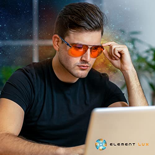 ELEMENT LUX Blue Light Blocking Glasses 99% Amber Dark Blue Blocker Glasses - For Better Sleep, Eye Strain, Migraine Relief, Gaming, Computer Screen Filter - Men and Women (Large-XL)