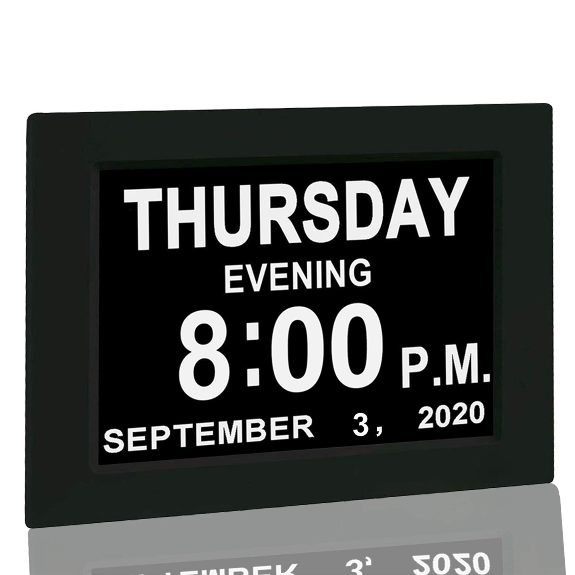 JALL 【New 2024】 Digital Calendar Alarm Day Clock - with 8" Large Screen Display, am pm, Multiple Alarms, for Impaired Vision People, The Aged Seniors, The Dementia, for Desk, Wall Mounted, Black