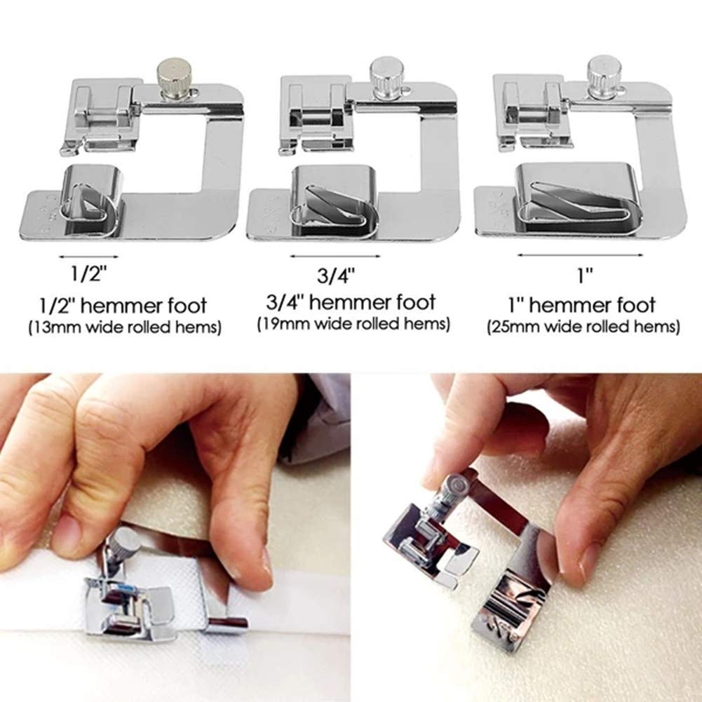 Hemming Foot Kit 6Pcs Hemmer Foot Sewing Machine Presser Foot Hemmer for Brother Singer Janome Low Shank Sewing Machine Use Rolled Hem Presser Foot