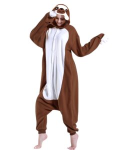 doitnow sloth pajamas unisex adult jumpsuit animal cosplay costumes (xl, brown)