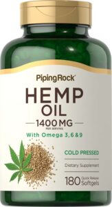 piping rock hemp oil capsules 1400mg | 180 softgels | omega 3 6 9 | cold pressed | gluten free supplements, non-gmo