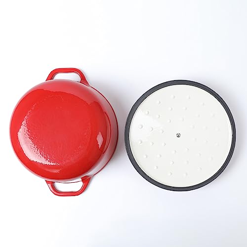 HAWOK Enameled Cast Iron Dutch Oven with Lid, 5 Quart, Deep Round Dutch Oven with Dual Handles, Red