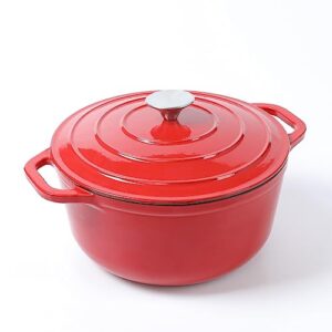 hawok enameled cast iron dutch oven with lid, 5 quart, deep round dutch oven with dual handles, red