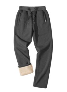 faskunoie men's winter thcken fleece pants sherpa lined long underwear trouser pants with zipper pockets