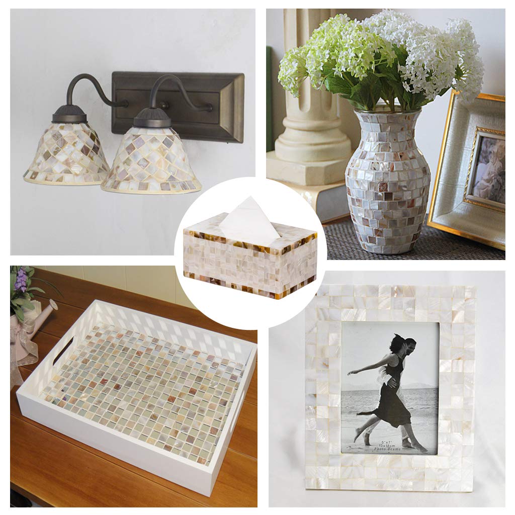 MDLUU 350Pcs Mother of Pearl Mosaic Tiles, Natural Shell Tiles, Square Mosaic Pieces for Home Decoration, Crafts, 0.8"(L) x 0.8"(W) x 0.078"(T)