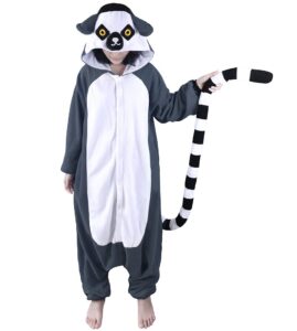 doitnow lemur pajamas unisex adult jumpsuit animal cosplay costumes (xxl, gray)