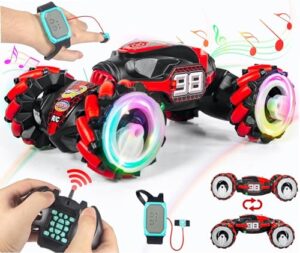 boxgear 1:12 gesture sensing rc stunt car off-road, four-wheel drive, sports mode, 40 min standby suitable for any terrain, 2.4g gesture controlled double-sided remote-control car toy for kids (red)