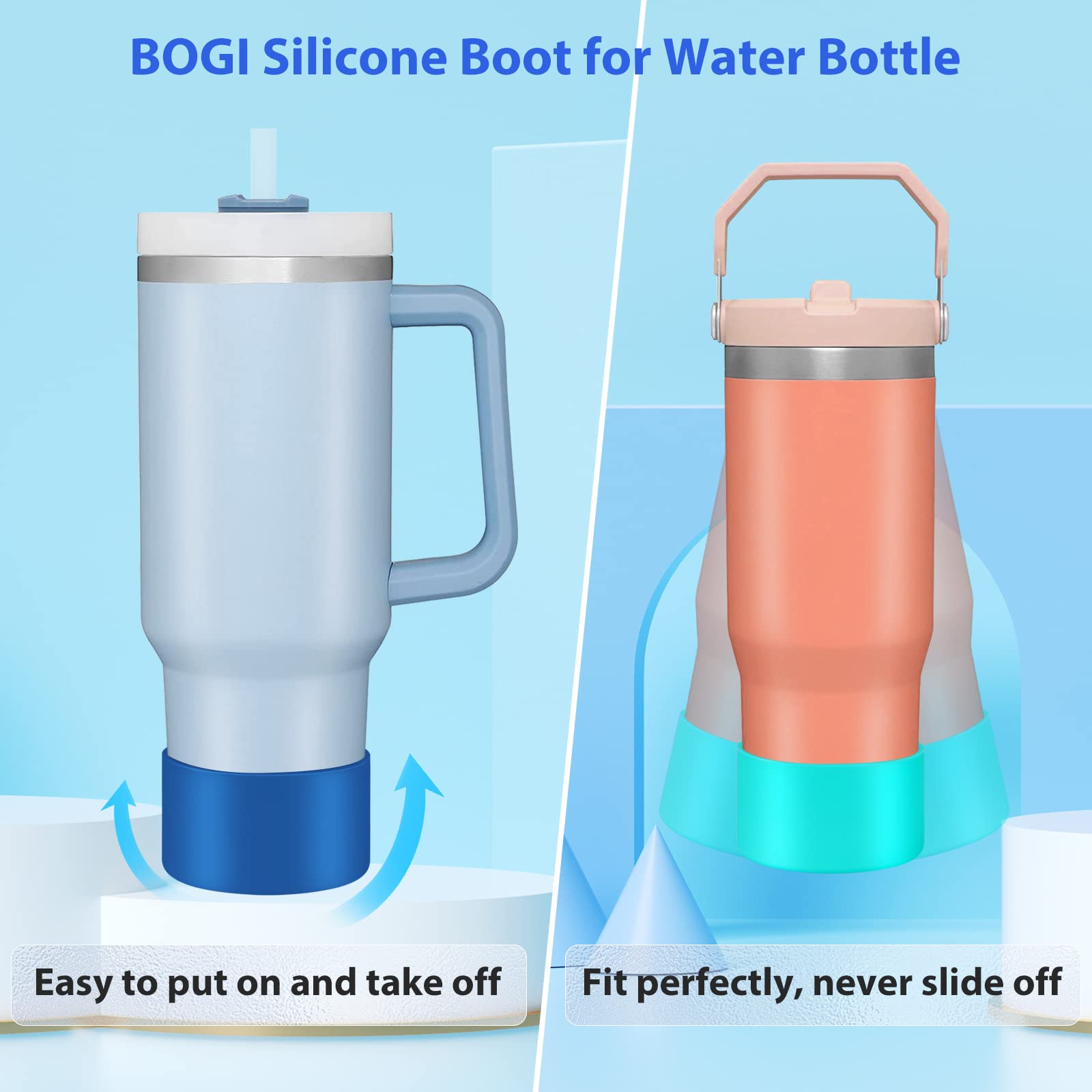 BOGI 2Pcs Silicone Boot for Stanley 40 oz Quencher & Stanley IceFlow 20oz 30oz, Noise Protective Silicone Boot for Water Bottle Anti-Slip Silicone Water Bottle Bottom Sleeve Cover for Stanley Tumbler