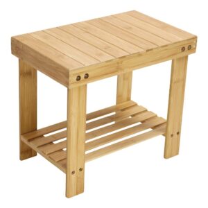 kktoner bamboo step stool with storage shower bench with shelf foot stool for bathroom living room bedroom natural color