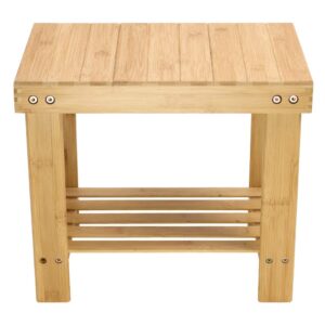 KKTONER Bamboo Step Stool with Storage Shower Bench with Shelf Foot Stool for Bathroom Living Room Bedroom Natural Color