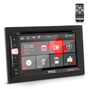 pyle double din dvd car stereo player bluetooth in-dash car stereo touch screen receiver w/usb/sd, mp3, cd player, am fm radio, steering wheel feature, hands-free call, camera/speaker input - pyle