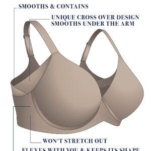 Vanity Fair Women's Full Figure Wireless Bra, Extended Side & Back Smoothing, Lightly Lined Cups up to DDD, Quartz, 44C