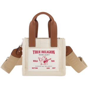 true religion tote, women's mini travel shoulder bag with adjustable strap, natural