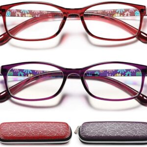 EYEURL Reading Glasses Women Blue Light Blocking - Set of 2 Pattern Design Value Computer Readers (Purple/Red, 1.5)