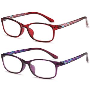 EYEURL Reading Glasses Women Blue Light Blocking - Set of 2 Pattern Design Value Computer Readers (Purple/Red, 1.5)