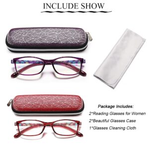 EYEURL Reading Glasses Women Blue Light Blocking - Set of 2 Pattern Design Value Computer Readers (Purple/Red, 1.5)