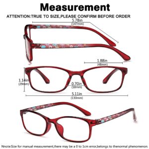 EYEURL Reading Glasses Women Blue Light Blocking - Set of 2 Pattern Design Value Computer Readers (Purple/Red, 1.5)