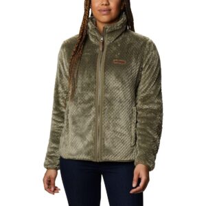 columbia women's fire side ii sherpa full zip, stone green, small