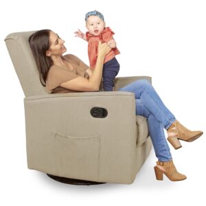 evolur raleigh upholstered plush seating glider swivel, rocker, recliner, glider for nursery in fawn, greenguard gold certified, modern nursery recliner, environmentally conscious glider